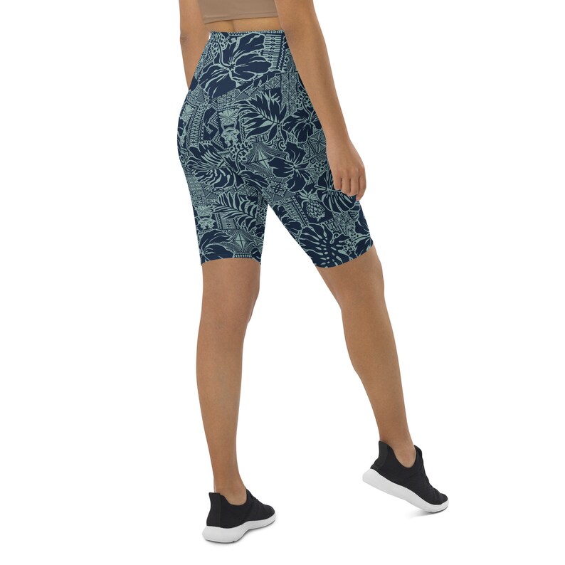 Navy Blue Tiki Polynesian Tropical Biker Shorts Leggings Loungewear - Etsy
