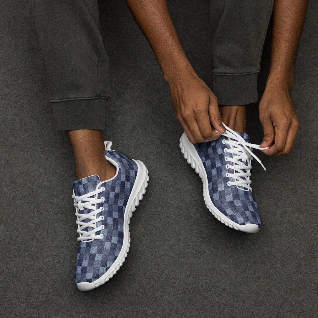 Men's Blue Denim Checker Print Athletic Shoes Check Print Sneakers - Etsy