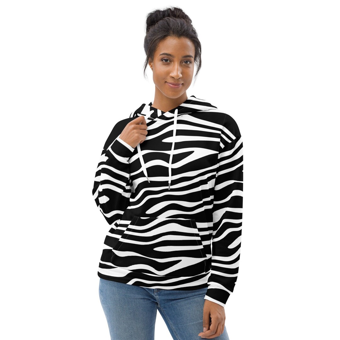 Black and White Zebra Print Hoodie Zebra Sweater for Women Outerwear - Etsy