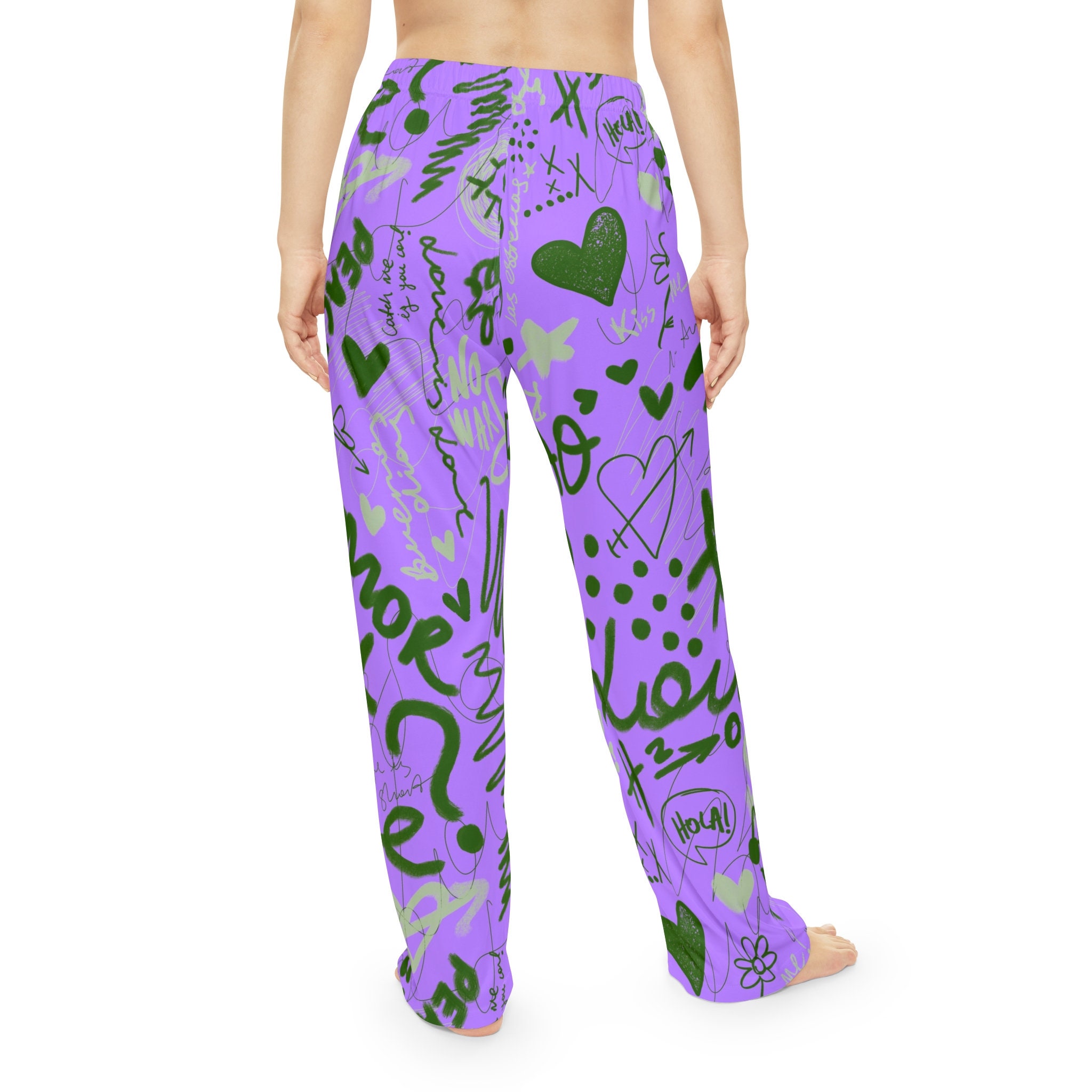 Women's Purple Graffiti Pajama Pants Doodle Print PJ Bottoms Sleepwear ...