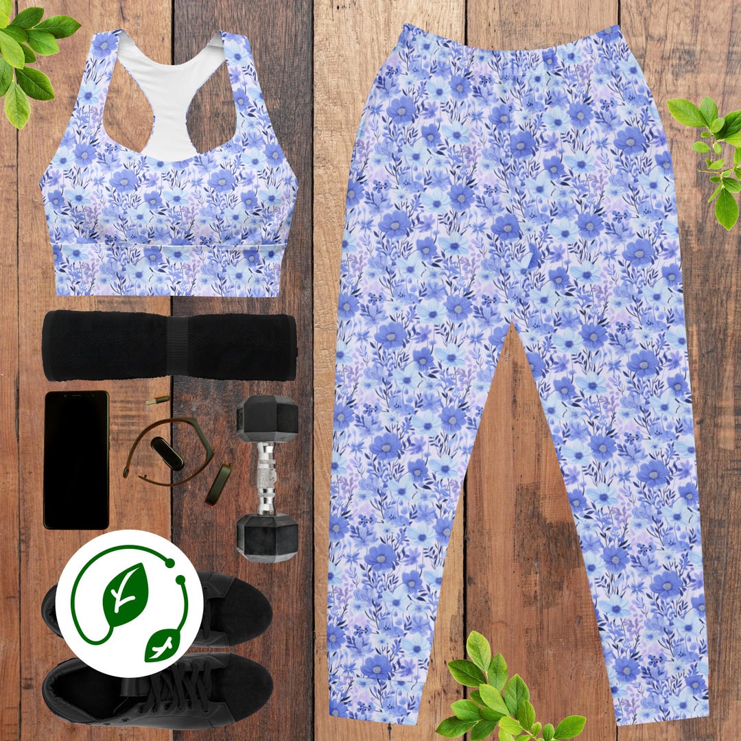 Periwinkle Floral Longline Sustainable Sports Bra Flowers Print Eco ...