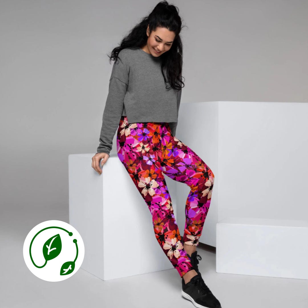 Eco-friendly Vibrant Floral Print Joggers Flower Pattern Women's ...