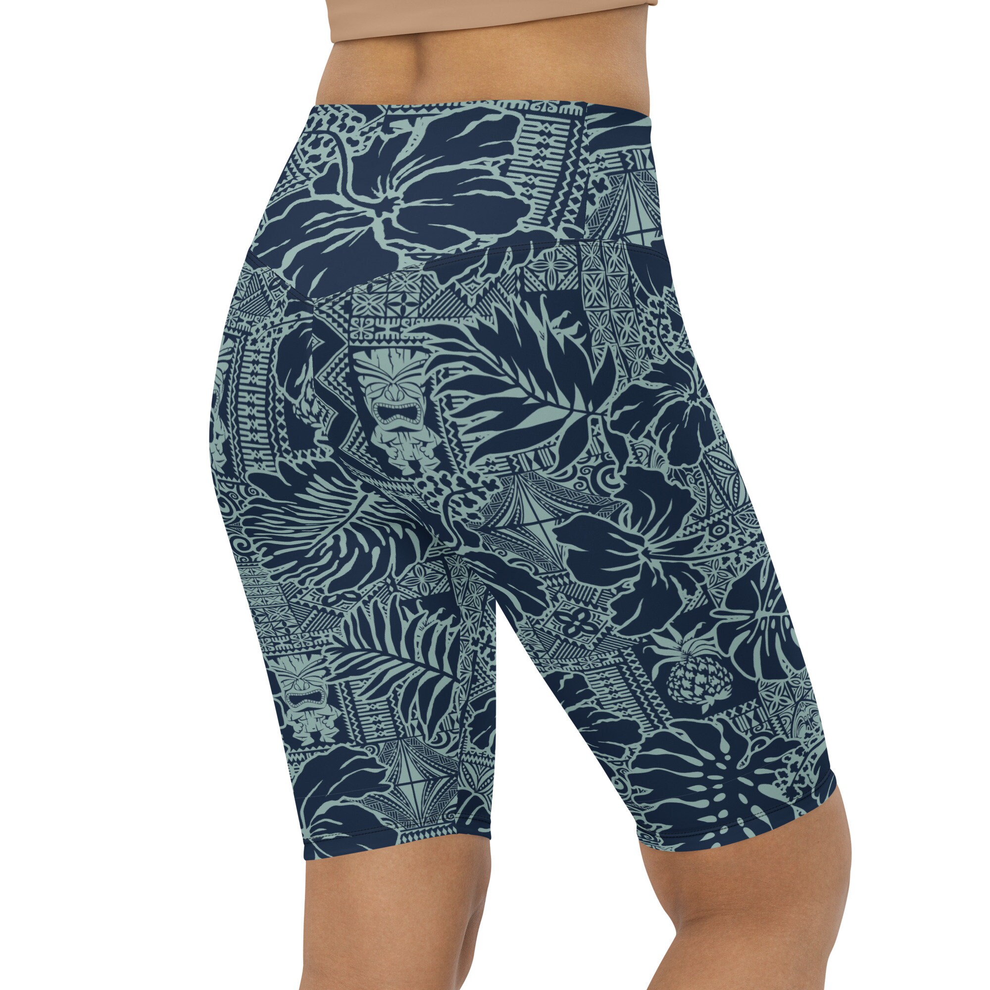 Navy Blue Tiki Polynesian Tropical Biker Shorts Leggings Loungewear - Etsy