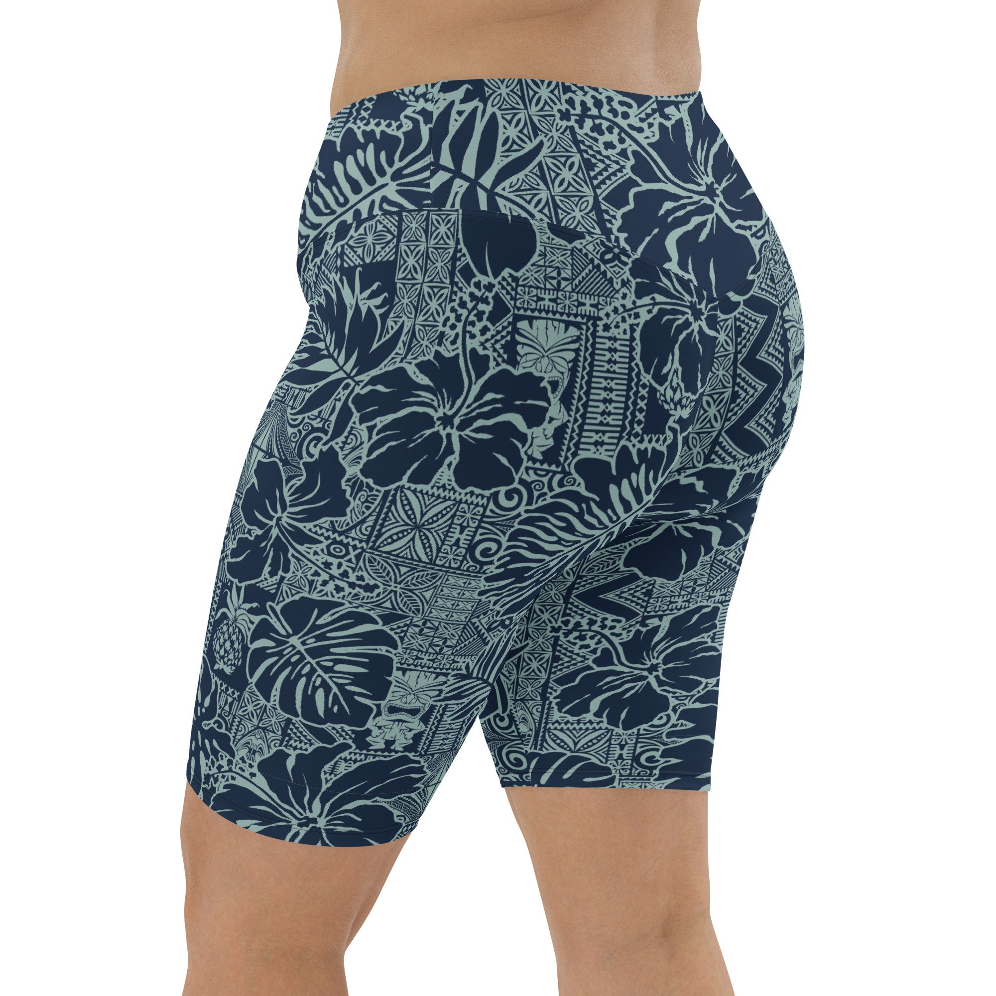 Navy Blue Tiki Polynesian Tropical Biker Shorts Leggings Loungewear - Etsy