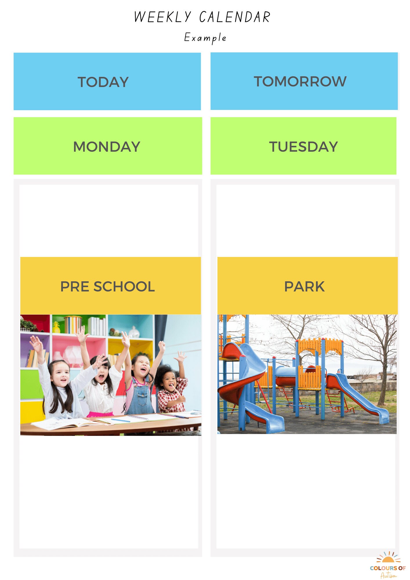 Weekly Calendar Printable & Visual Supports to Support With Autism ...