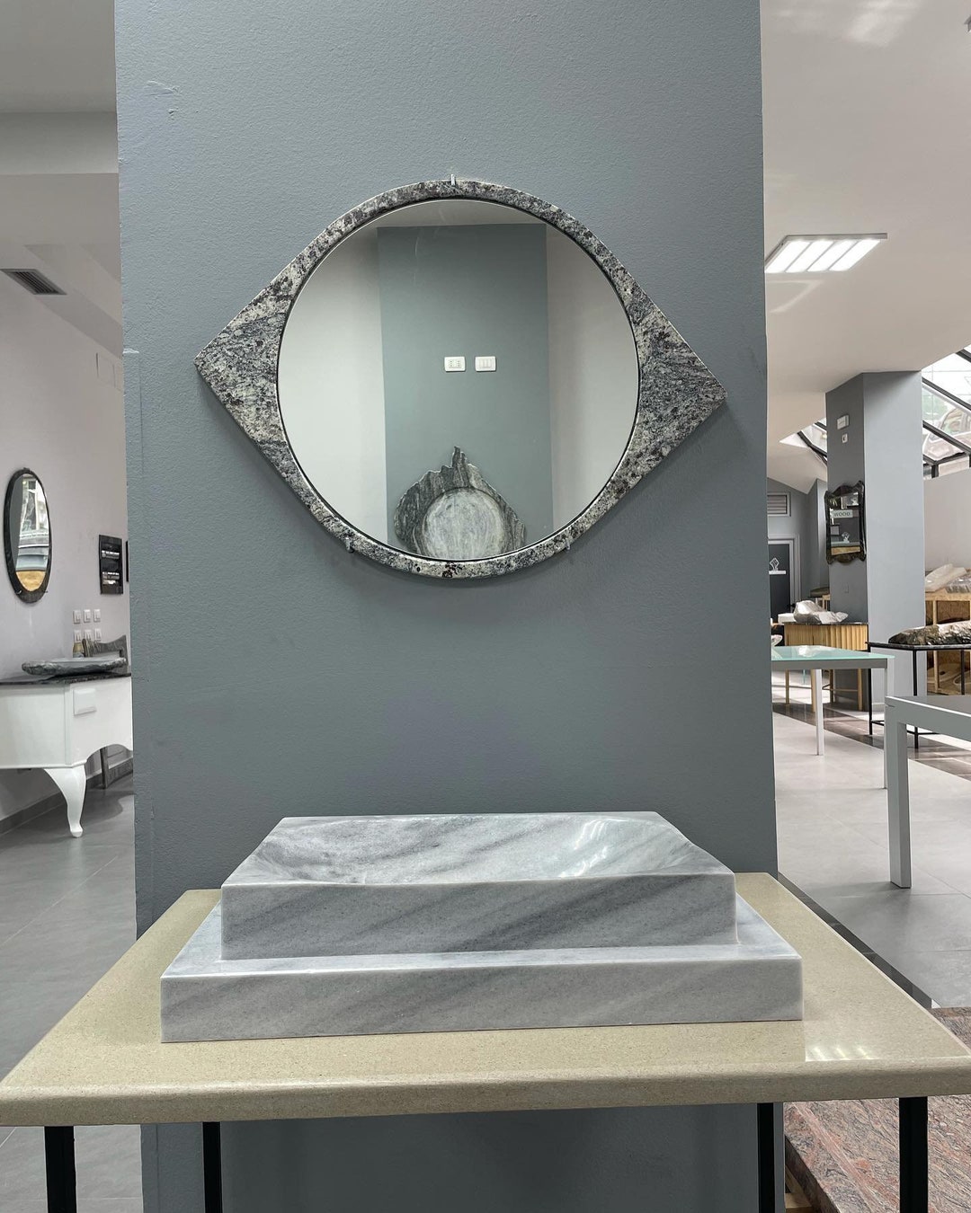 Natural Stone Bathroom Wall Mirror, Decorative Marble Framed Mirror ...