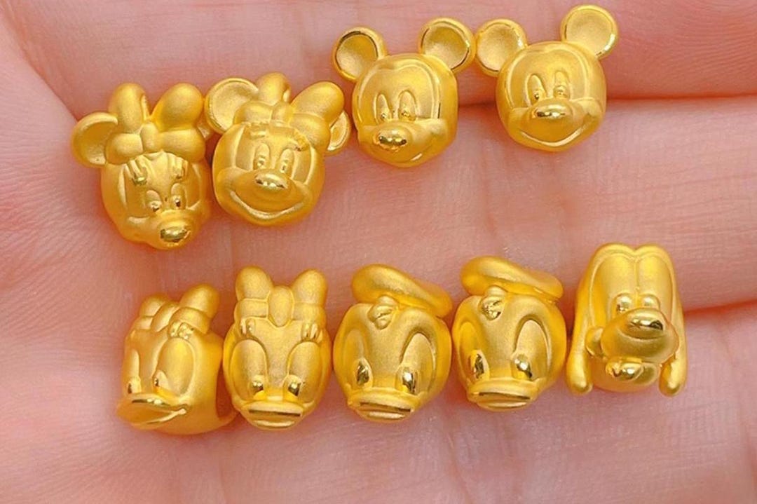 24K 999 Solid Gold Mouse and Duck Necklace Bead Charm - Etsy