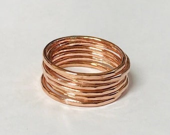 Minimalist Set of 6 Solid Copper Rings Textured Hammered - Etsy