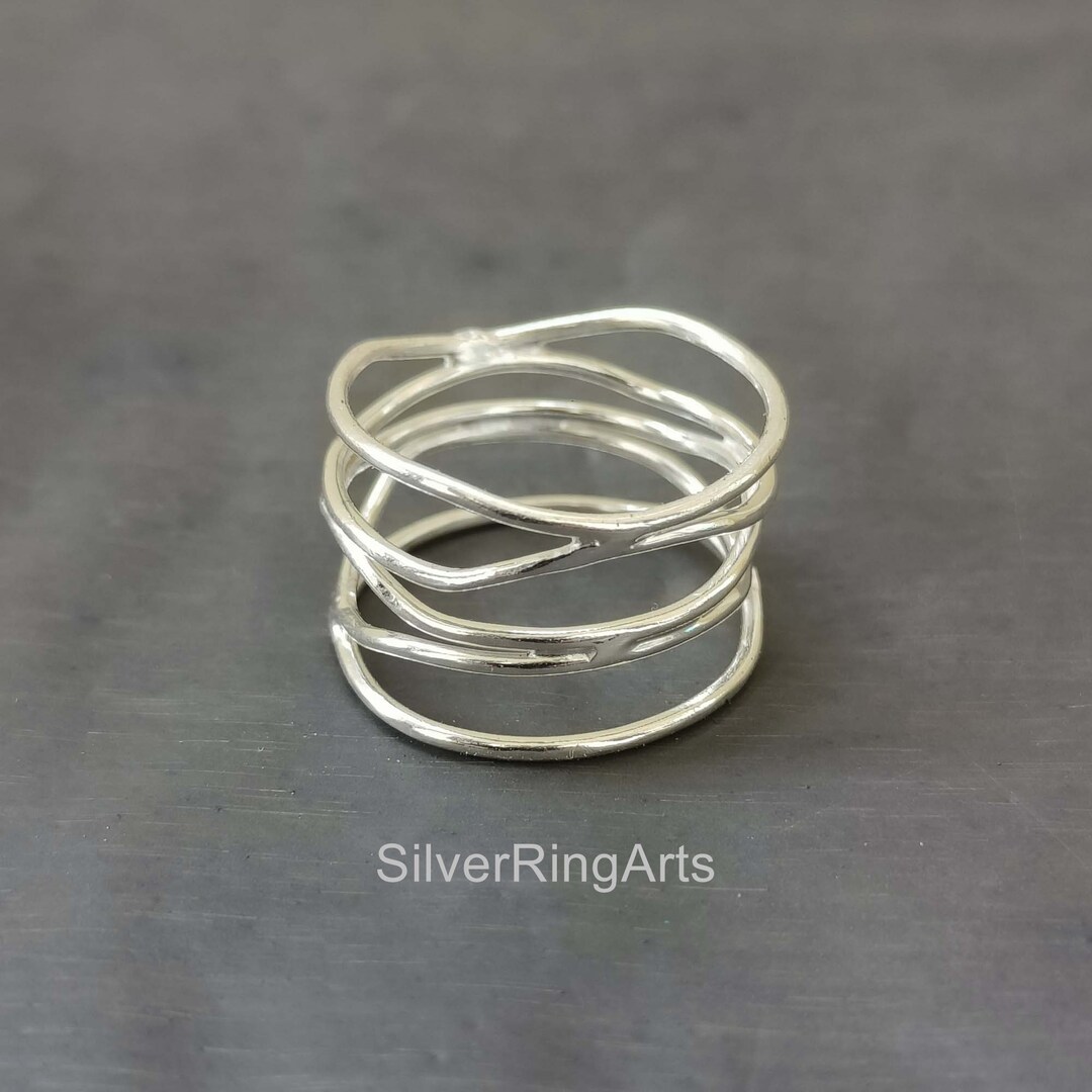 10mm Multiple Layered Criss Cross Women's Thumb Ring Solid 925 Sterling ...