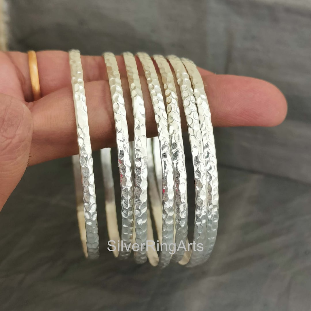 925 Sterling Silver Hammered Bangles, Set of 7 Bangles,semanario ...