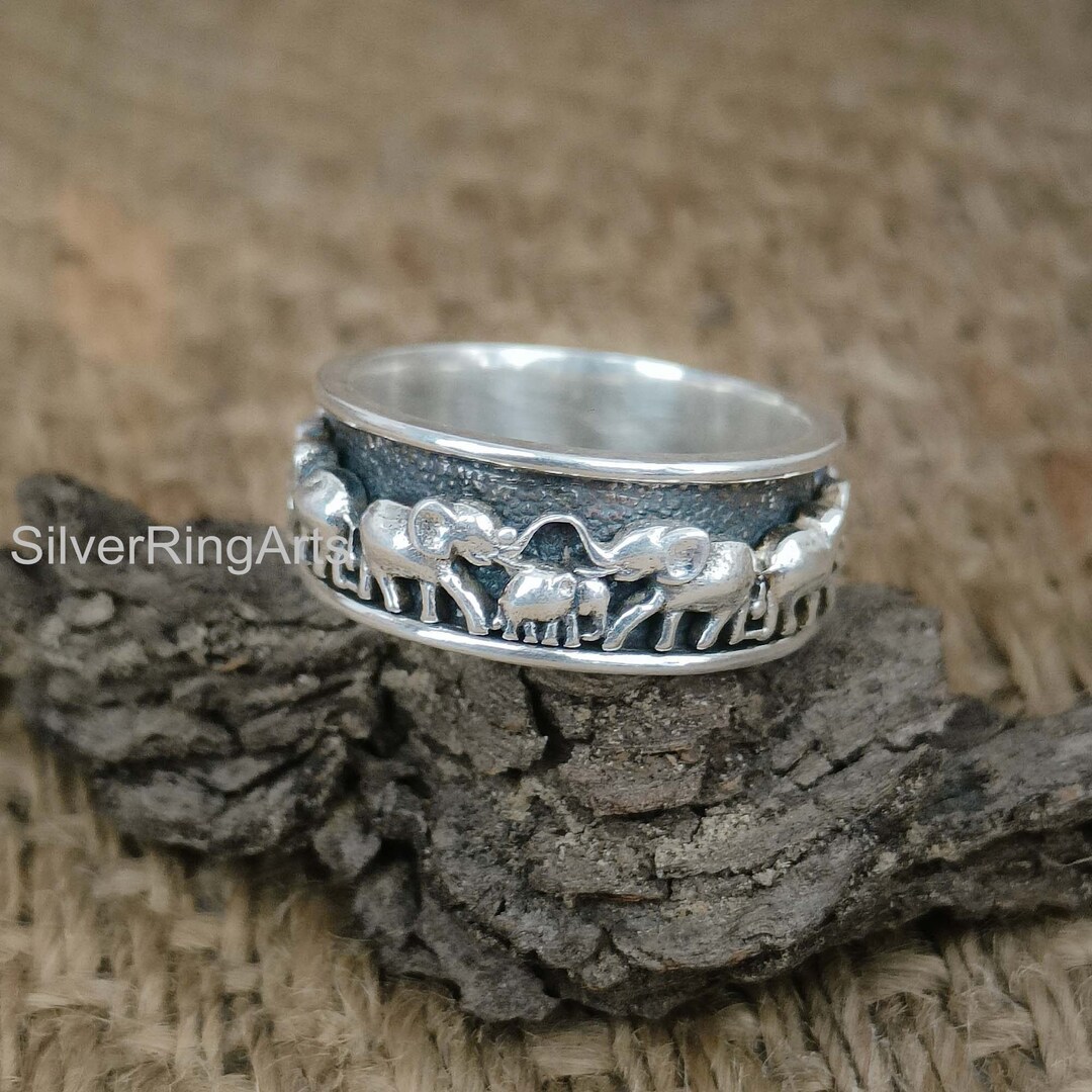Oxidized Elephants Band Ring,elephant Ring, 925 Sterling Silver ...