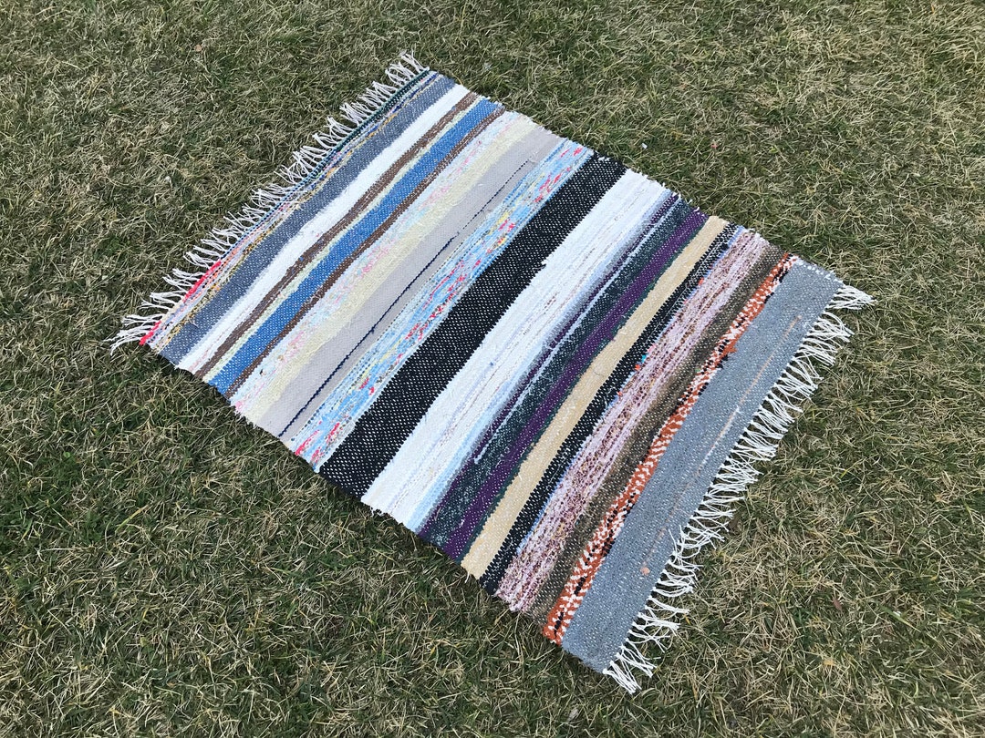 Hand Loom Small Rag Rug, Flatweave Small Rug, Cotton Bath Mat, Colorful ...