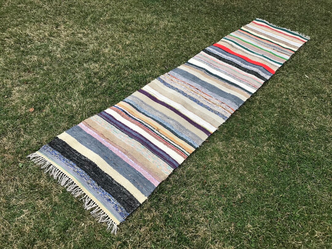 Scandinavian Rag Runner Rug, Flatweave Cotton Runner Rug, Swedish Rag ...