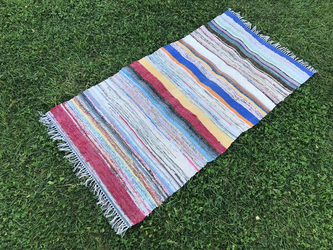 Small Rag Rug, Swedish Rag Rug, Flatweave Small Rug, Cotton Bath Mat ...