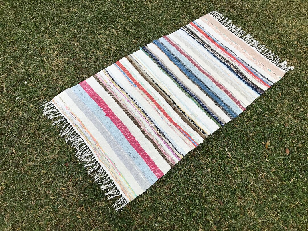 Hand Loom Short Runner Rug, Swedish Rag Rug Runner, Flatweave Runner ...