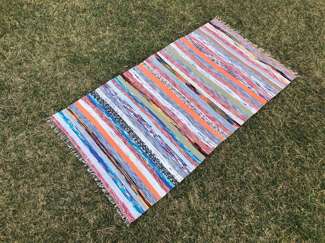 Small Rag Rug, Swedish Rag Rug, Flatweave Small Rug, Cotton Bath Mat ...