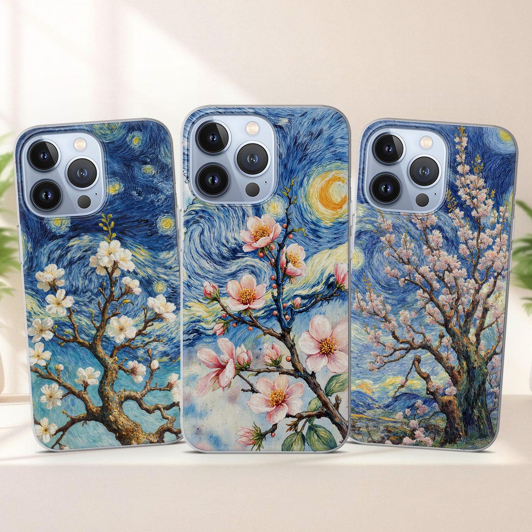 Starry Night Cherry Blossom Phone Case for iPhone 16 Pro Max 15 14 Pro ...
