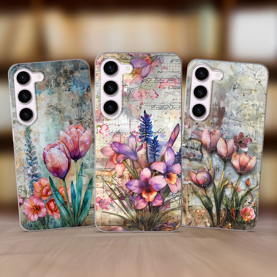 Floral Newspaper Case Fit Samsung S25 S24 FE S23 Plus S22 S21 S20 FE ...