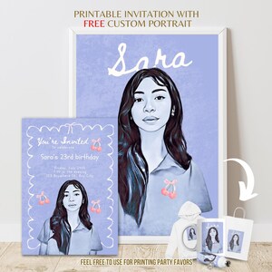 Pencil Drawing Portrait Printable Birthday Invitation Custom Portrait ...