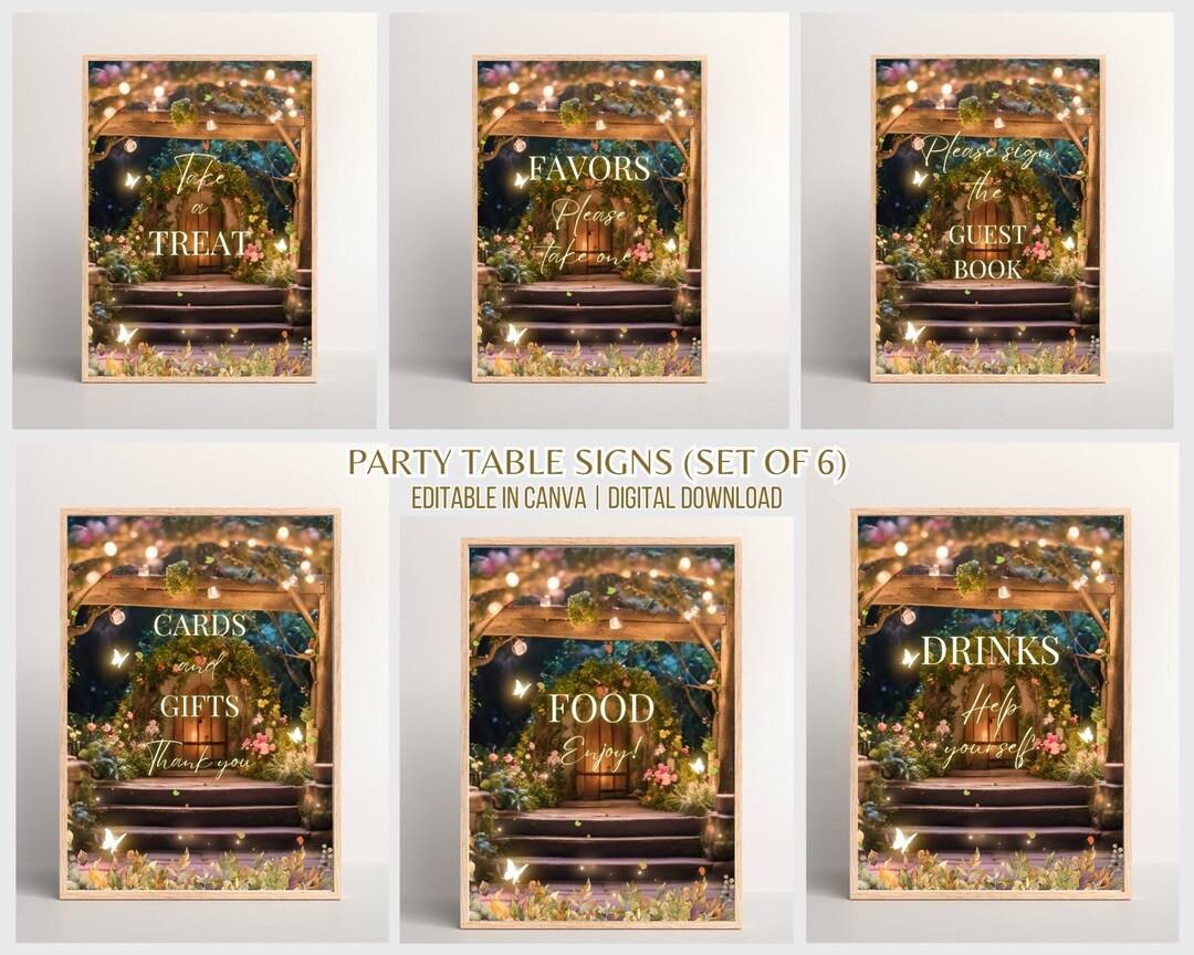 Enchanted Forest Party Table Signs: Secret Garden Decor (editable ...