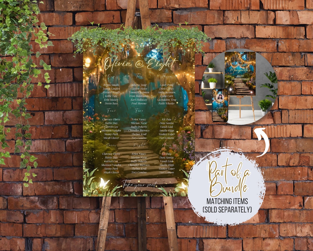 Blue Magical Forest Birthday Party Seating Chart Sign Board Fairy ...