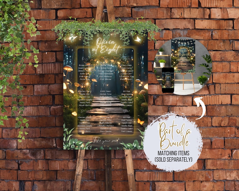 Custom Magical Forest Birthday Seating Chart Sign Board Printable Fairy ...
