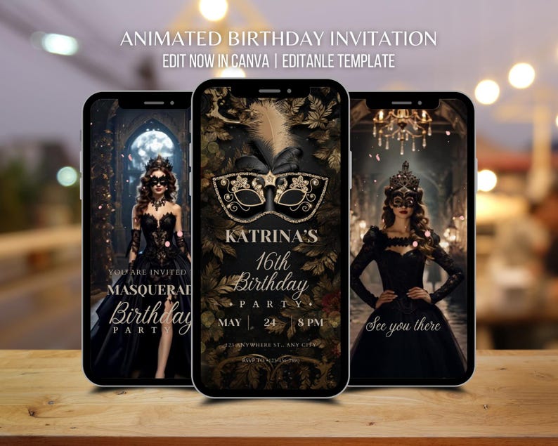 Animated Masquerade Birthday Party Invitation Video: Editable Costume ...