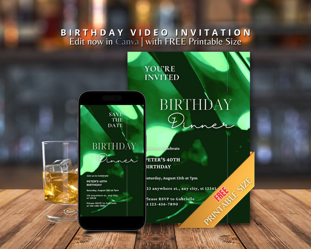 Custom Animated Green Whisky Themed Birthday Party Invitation Video for ...