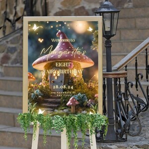 Mushroom House Welcome Sign Fairy Garden Birthday Welcome Easel Board ...