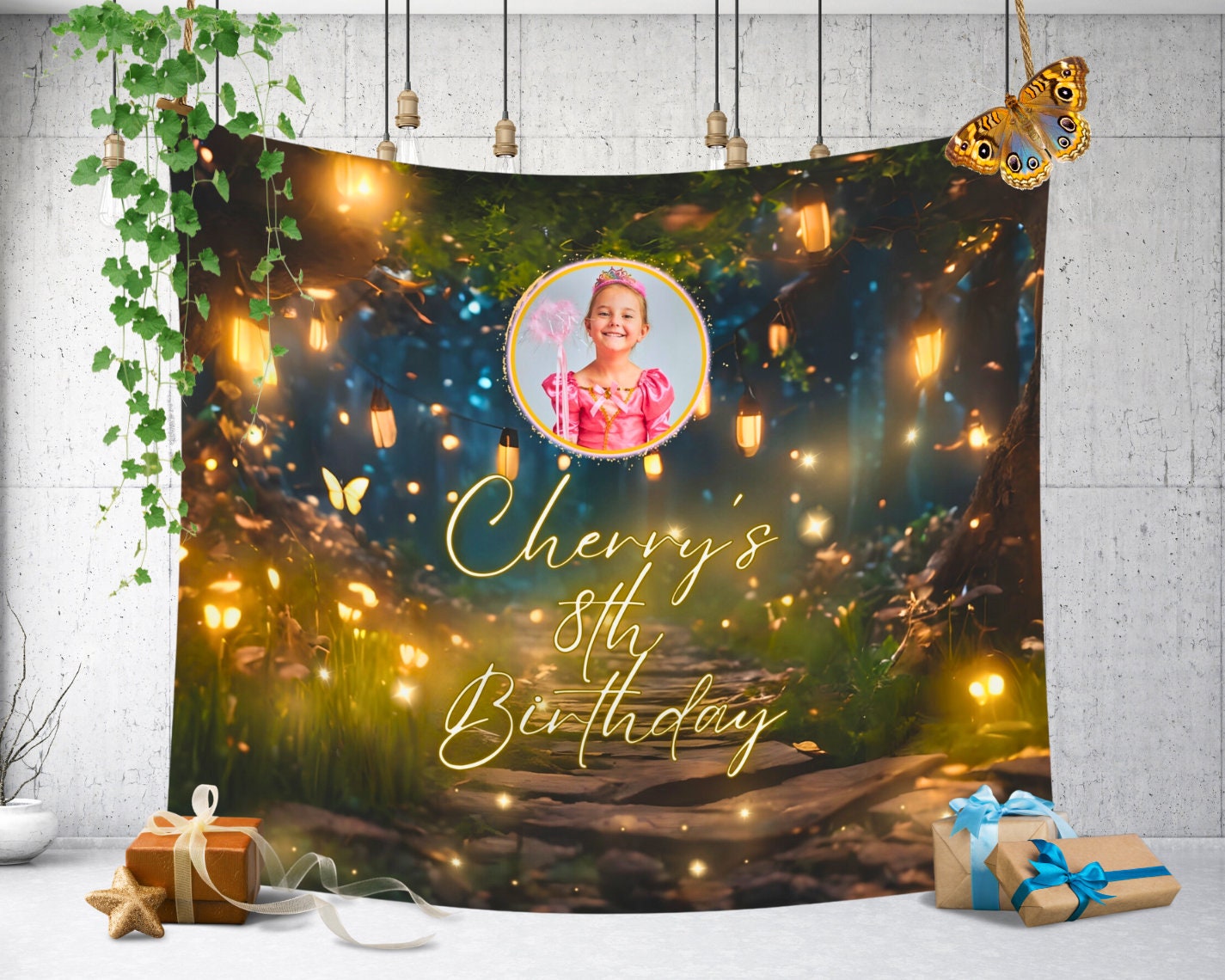 Custom Enchanted Forest Fairy Birthday Backdrop Editable Template Fairy ...