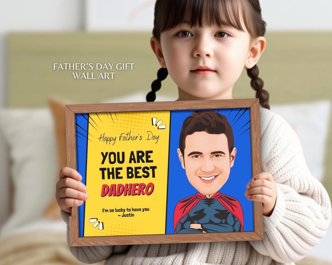 Father’s Day Superdad Face Cartoon Portrait Print Gift for Dad DIY ...