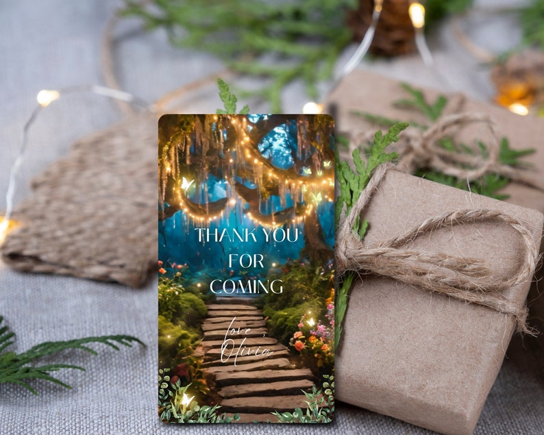 Blue Editable Enchanted Forest Thank You Tag Template Custom Gift Tag ...