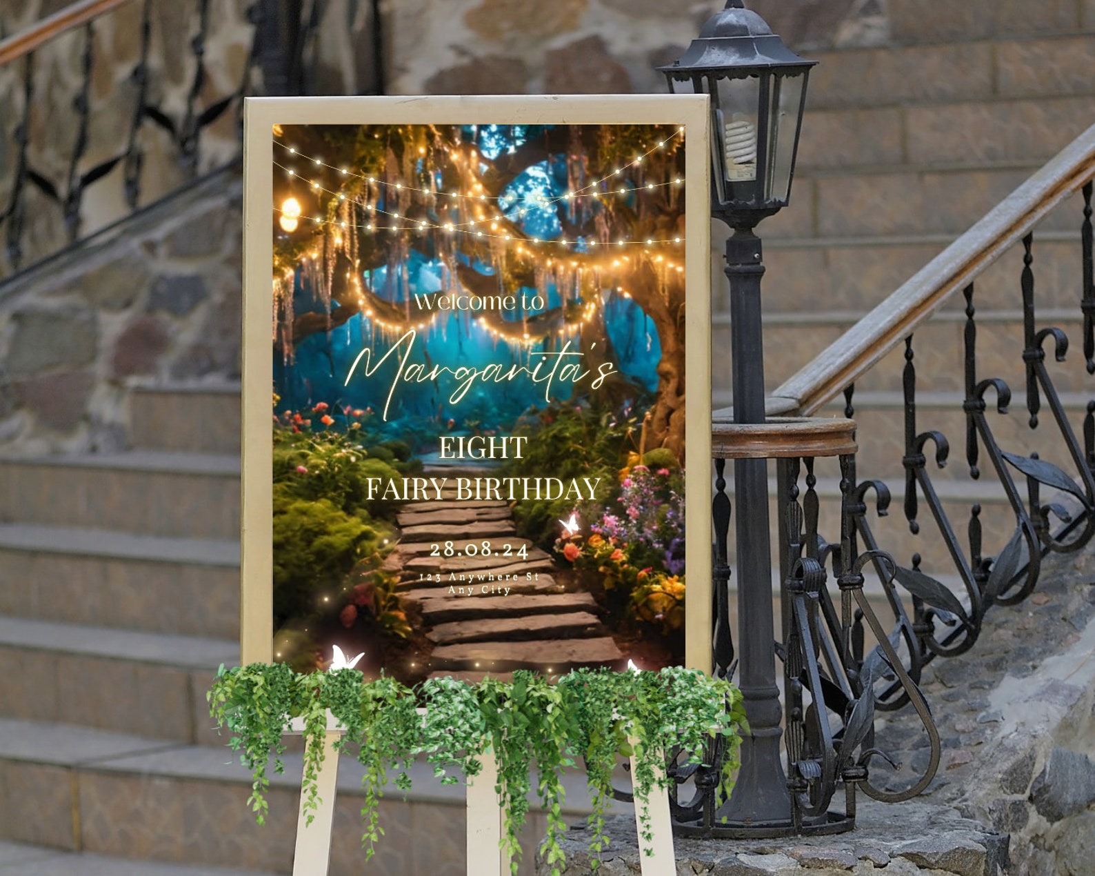 Enchanted Forest Birthday Party Welcome Sign Blue Fairyland Easel Board ...