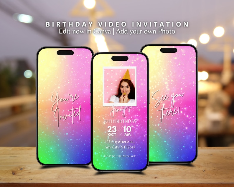 Animated Birthday Invitation Video Rainbow Birthday Party Digital ...