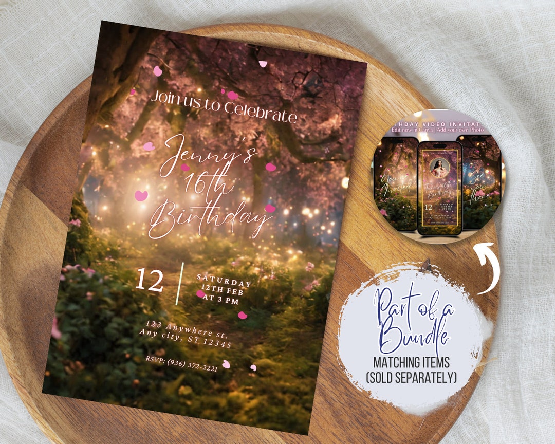 Pink Magical Forest Birthday Printable Invitation Fairy Garden ...