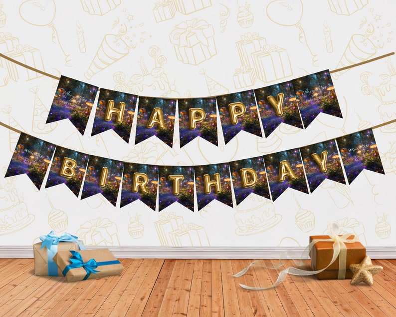 Enchanted Forest Happy Birthday Banner Fairy Party Decor Editable ...