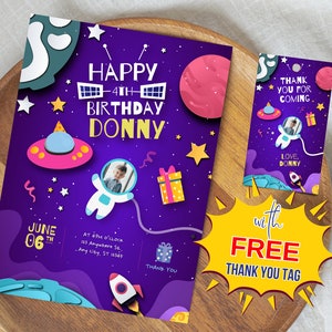 Astronaut in Outer Space Birthday Printable Invitation Spaceship Purple ...