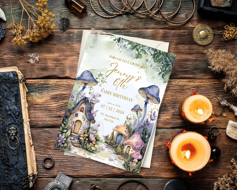 Boho Wildflower Mushroom Fairy Invitation Printable Fairy Birthday ...