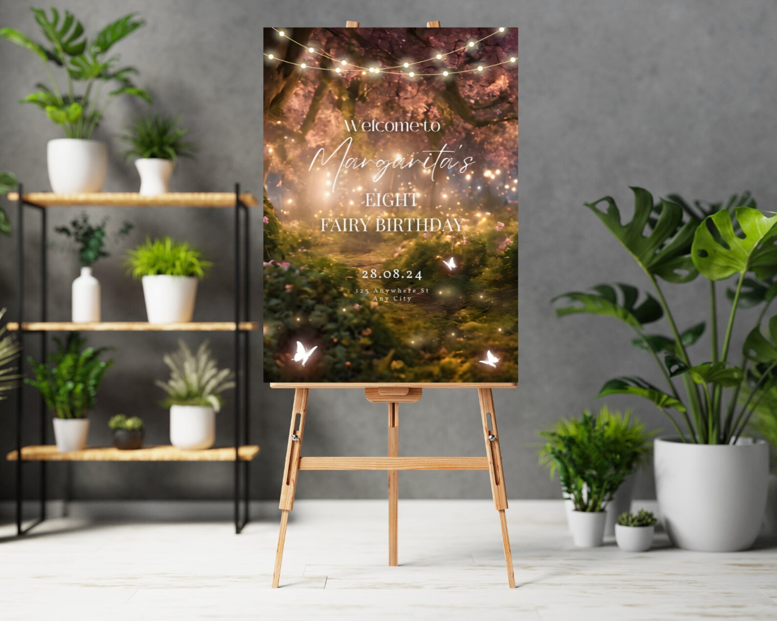 Pink Enchanted Forest Welcome Sign Fairy Garden Easel Board Editable ...