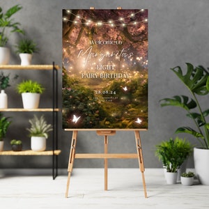 Pink Enchanted Forest Welcome Sign Fairy Garden Easel Board Editable ...