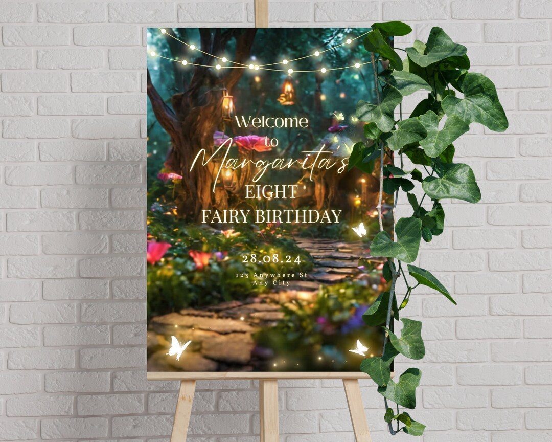 Magical Forest Birthday Party Welcome Sign Fairy Garden Easel Board ...