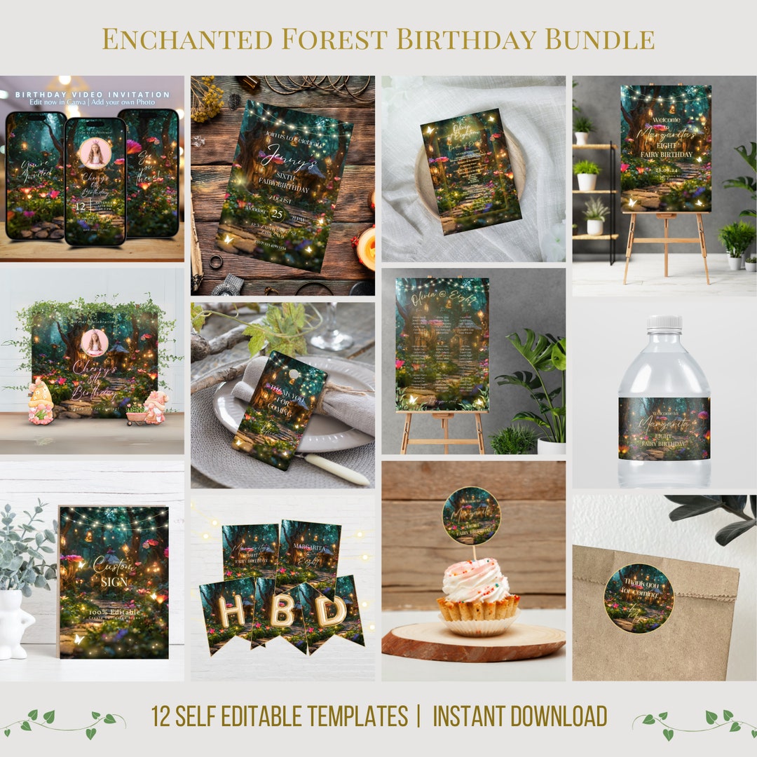 Custom Animated Magical Forest Birthday Bundle Fairy Party Decor ...