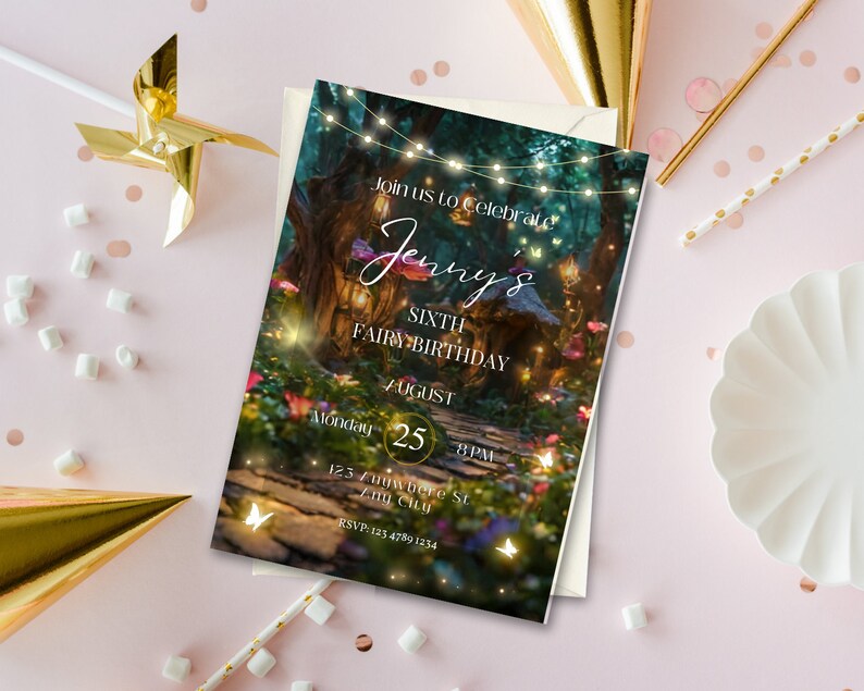 Custom Magical Forest Birthday Printable Invitation Fairy Garden ...