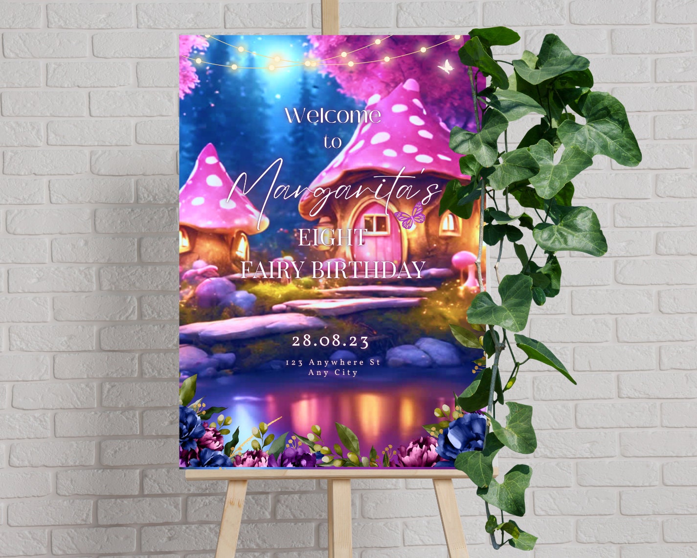Purple Mushroom Fairy House Birthday Welcome Sign Enchanted Forest ...