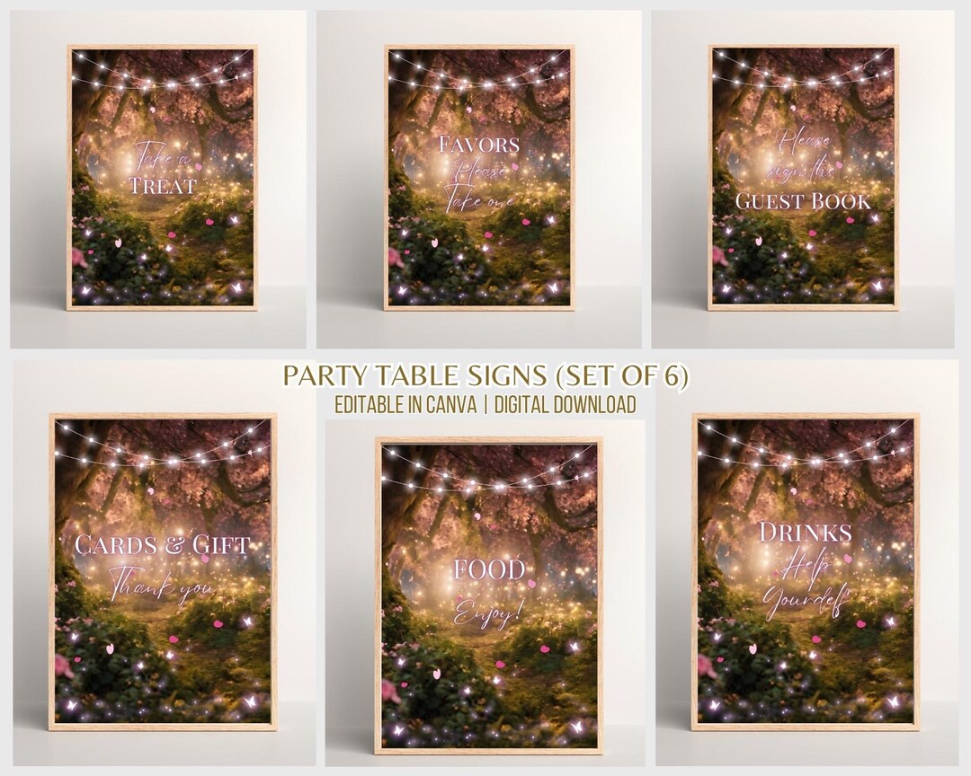 Fantasyland Party Table Signs Set Enchanted Forest Sign Bundle Fairy ...
