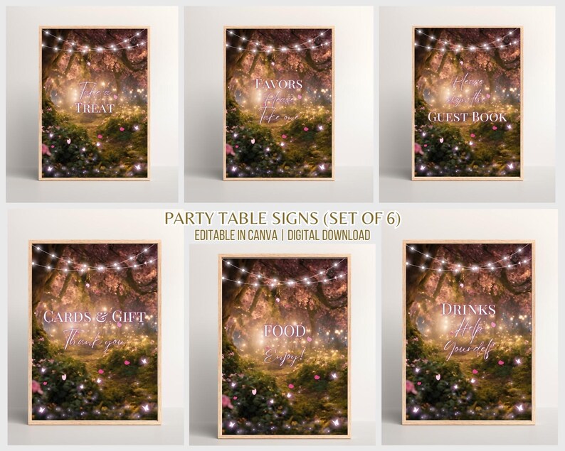 Fantasyland Party Table Signs Set Enchanted Forest Sign Bundle Fairy ...
