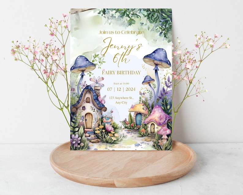 Boho Wildflower Mushroom Fairy Invitation Printable Fairy Birthday ...