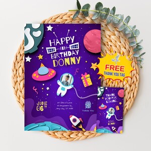 Astronaut in Outer Space Birthday Printable Invitation Spaceship Purple ...