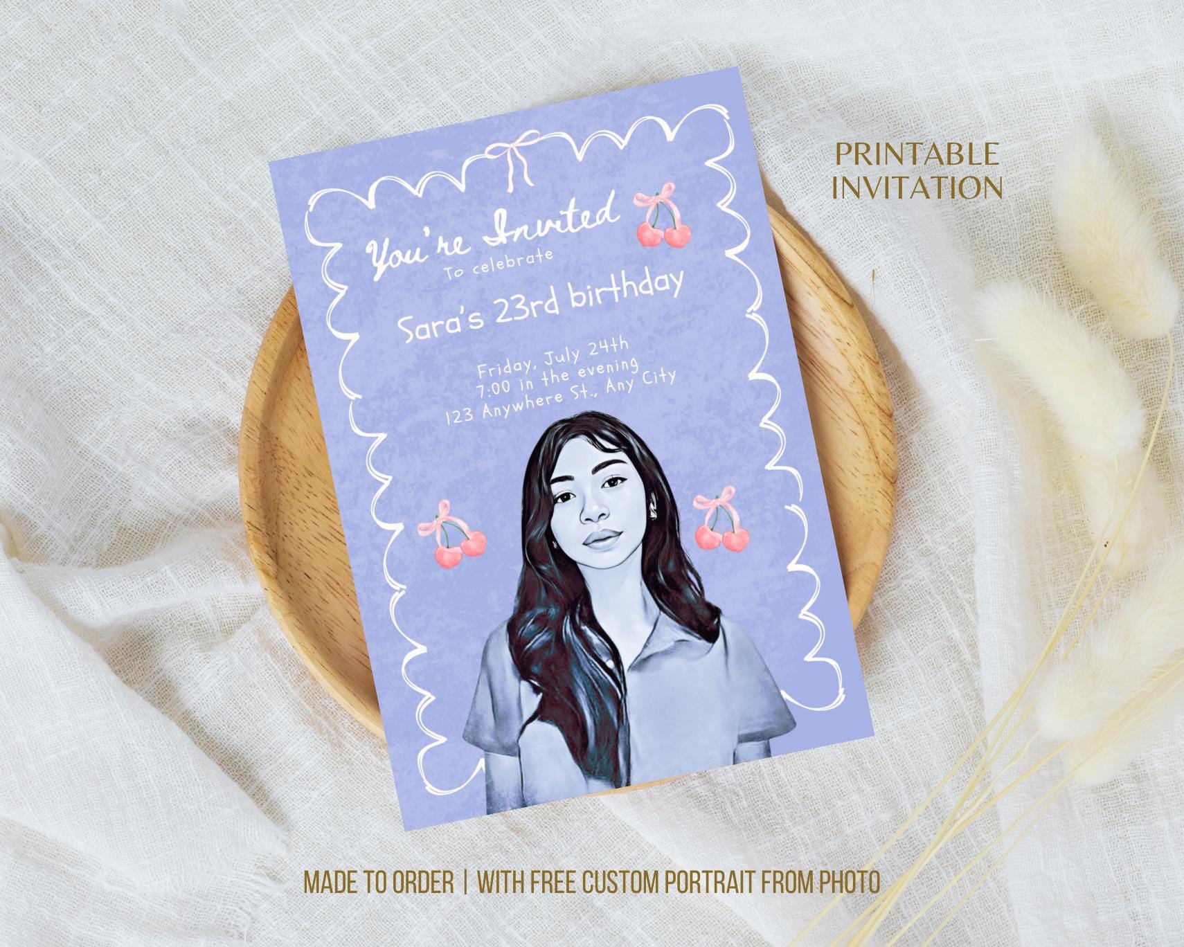Pencil Drawing Portrait Printable Birthday Invitation Custom Portrait ...