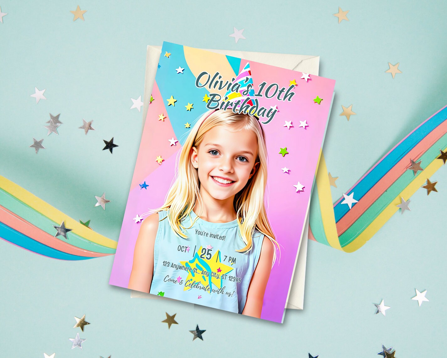 Custom Portrait Birthday Invitation for Kids Pink Personalized Portrait ...